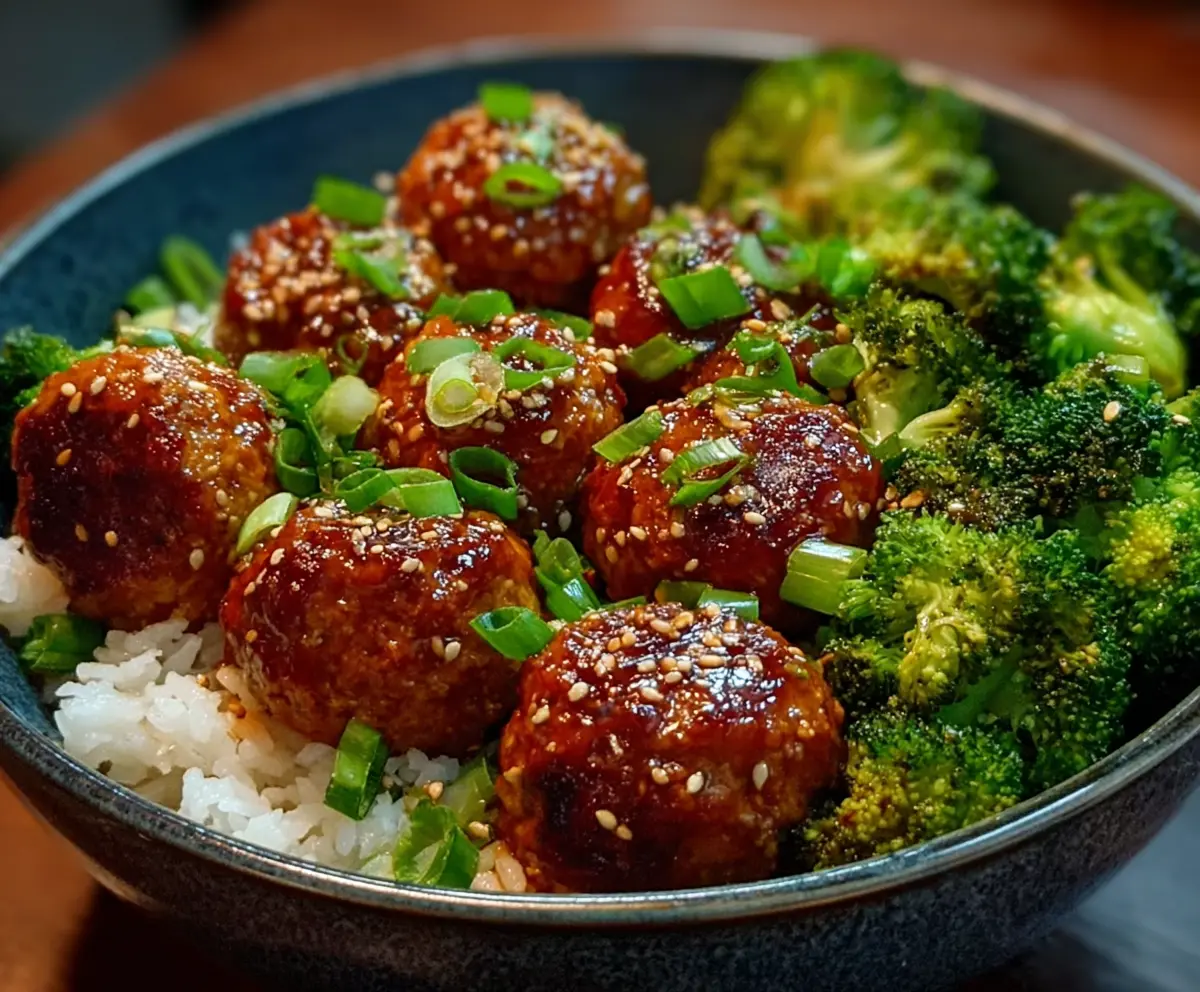 Sticky Mongolian Meatballs & Broccoli